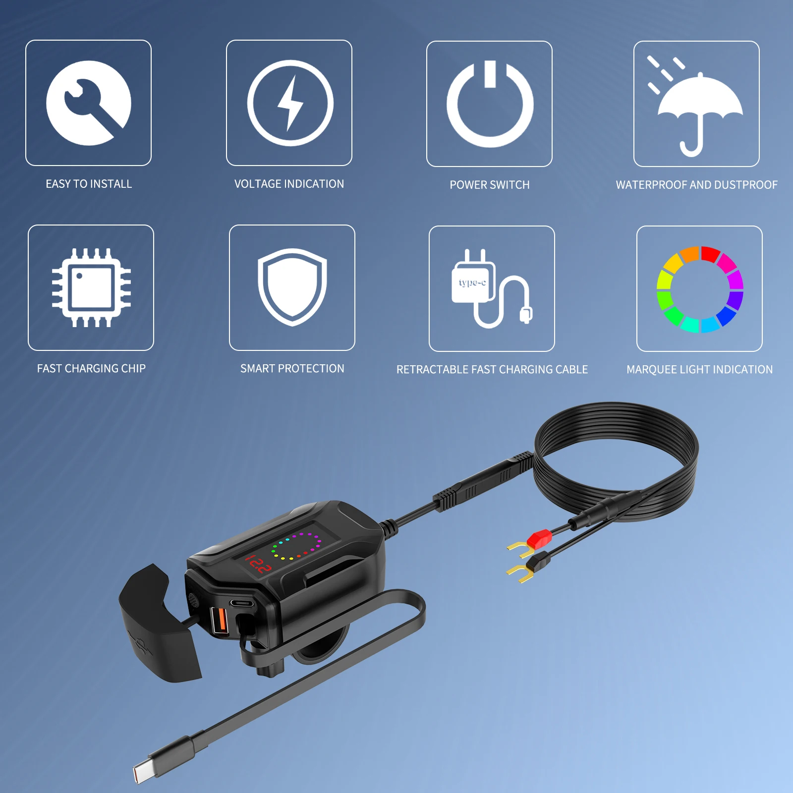 SAE To USB Adapter with Voltmeter & ON/Off Switch Dual USB Type C PD ...