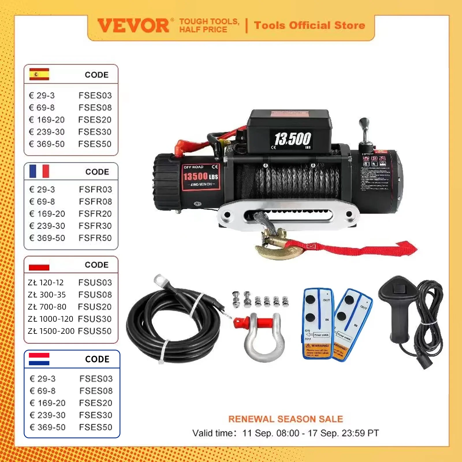 VEVOR-13500-LBS-Electric-Winch-12V-ATV-Synthetic-Rope-With-Remote ...