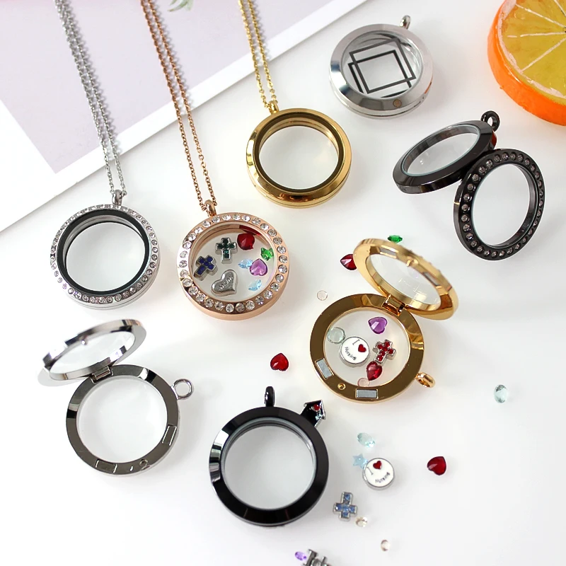 30mm Round Shape Magnetic Open Glass Floating Charms Locket Pendant ...