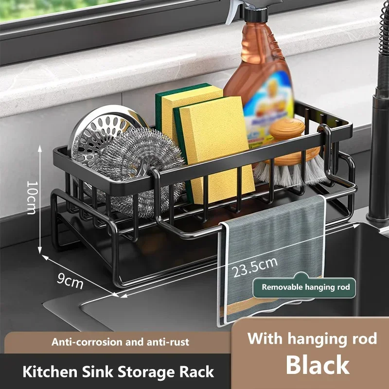 Kitchen-Sink-Drain-Rack-Organizer-Stainless-Steel-Self-draining-Sink-Shelf-Soap-Sponge-Holder ...