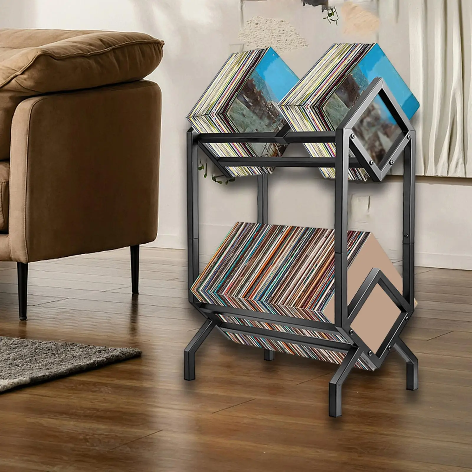 Vinyl-Record-Display-Stand-Multiuse-Metal-Sturdy-Double-Layer-CD-Rack ...