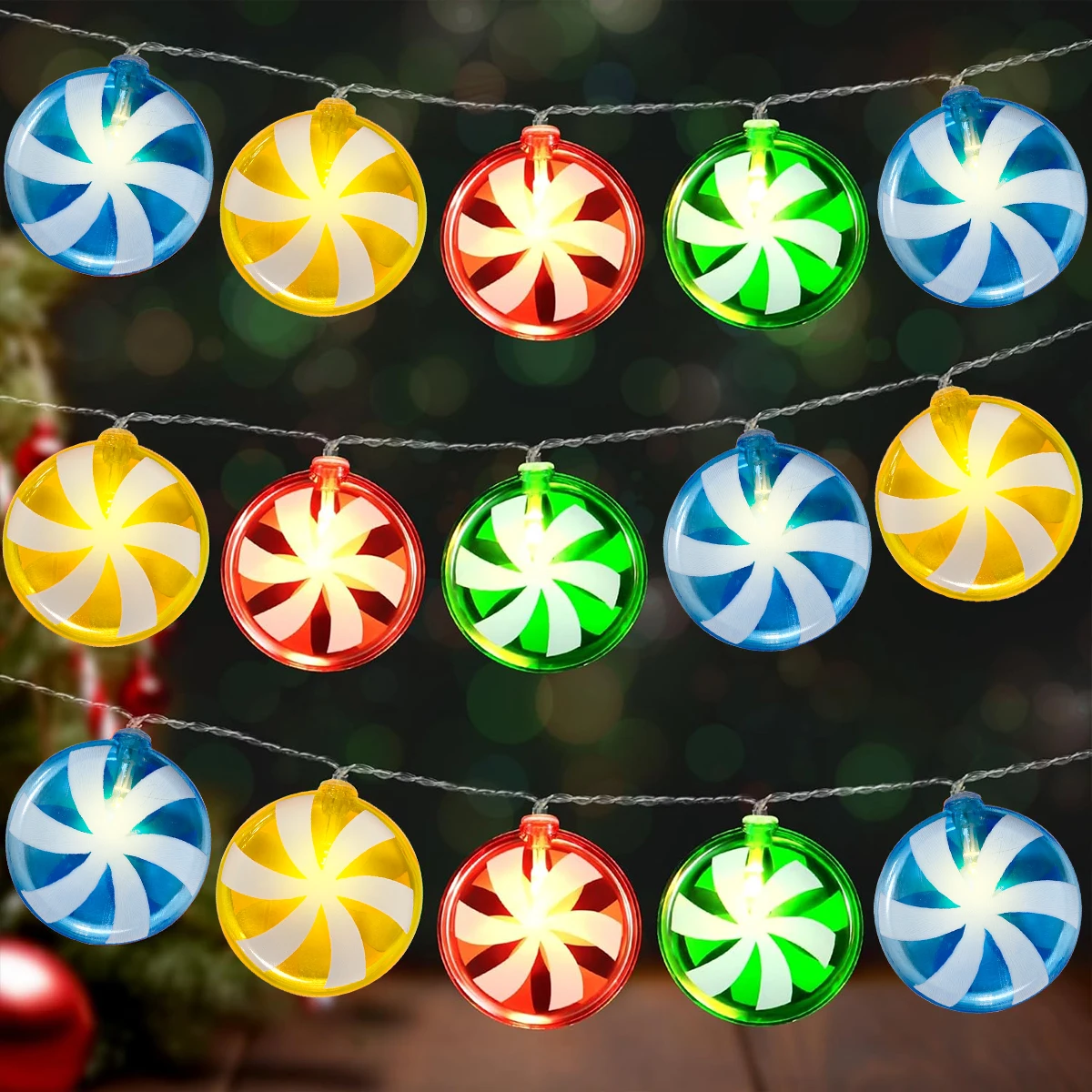 1pc 10/20LED Christmas Candy String Lights Garden Pendant Colorful ...