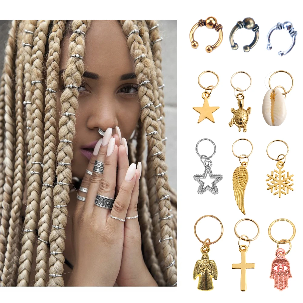 Multiple Styles Braiding Hair Rings Vintage Silver Gold Hairs Clip ...
