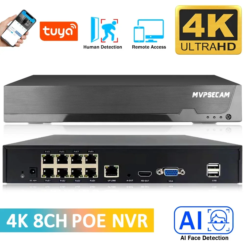 Tuya 8CH 4K 8MP POE NVR Security Protection For Surveillance Camera ...
