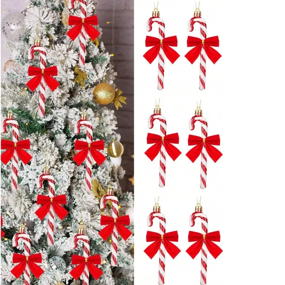 Christmas Candy Cane with Bowtie Set Glitter Red Candy Cane Pendant for ...