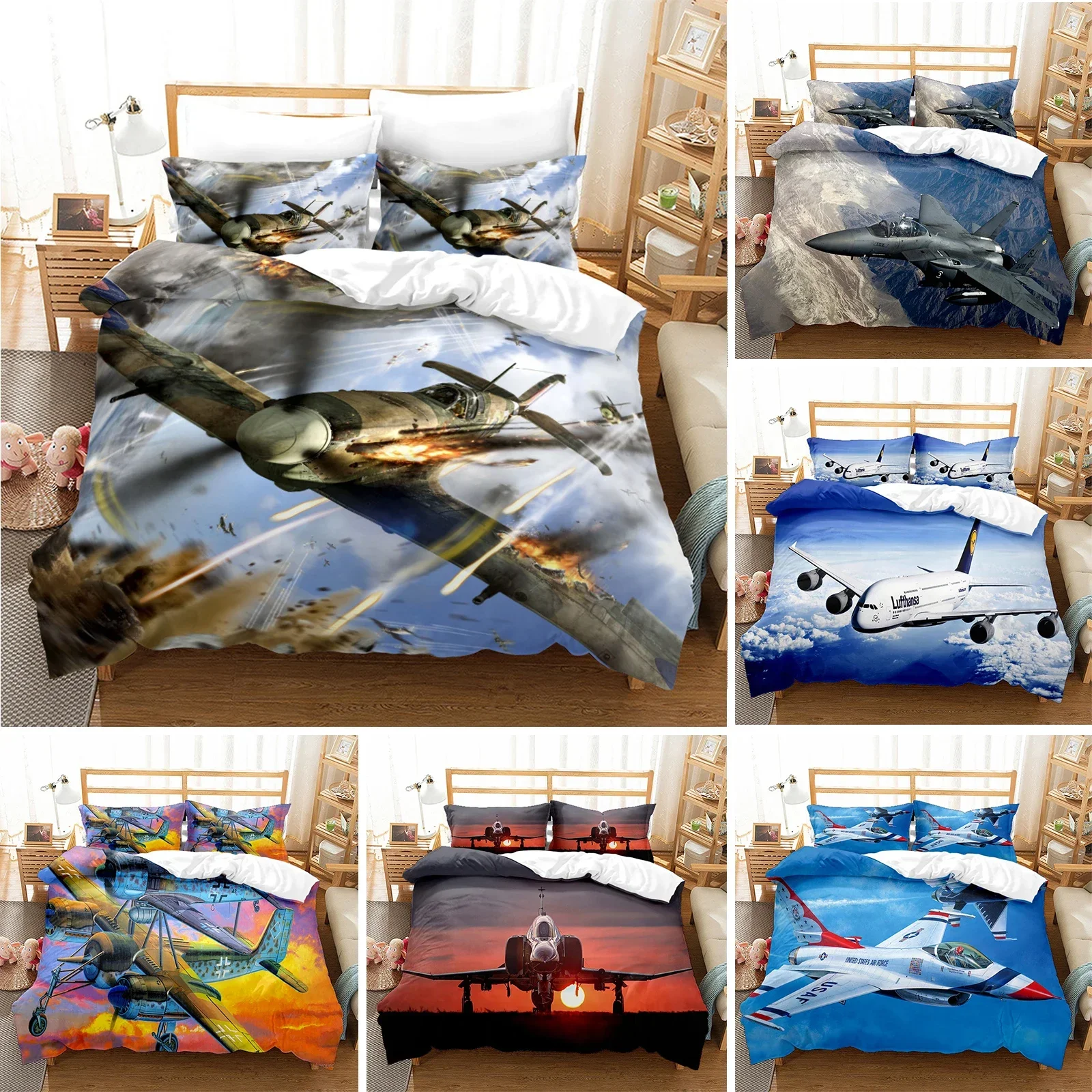 Airplane Fighter Duvet Cover King/Queen Size,flying Fighter Jet Bedding ...
