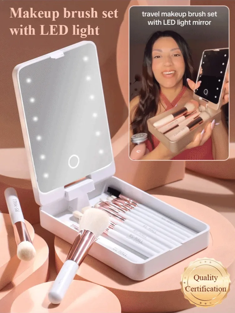 Makeup-Mirror-Set-with-Lid-Dustproof-Organizer-Lighted-Makeup-Brush-Set ...