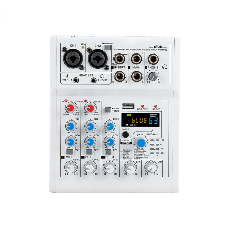E4 4-channel Sound Mixer PC Phone Karaoke Portable Professional Mini ...