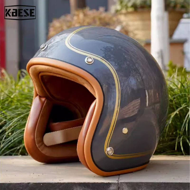 Gloss-Gray-Motorcycle-Helmet-Classic-Retro-Open-Face-Design-Lightweight ...