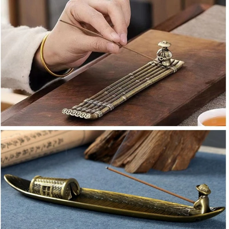 1PC-Vintage-Bronze-Small-Incense-Burners-Ornaments-Bamboo-Raft-Incense ...