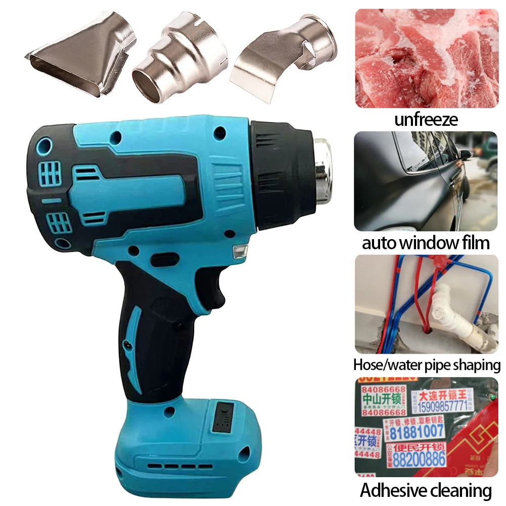 Cordless Hot Air Gun with 3 Nozzles Air Blower Hair Dryer Heat Gun with ...