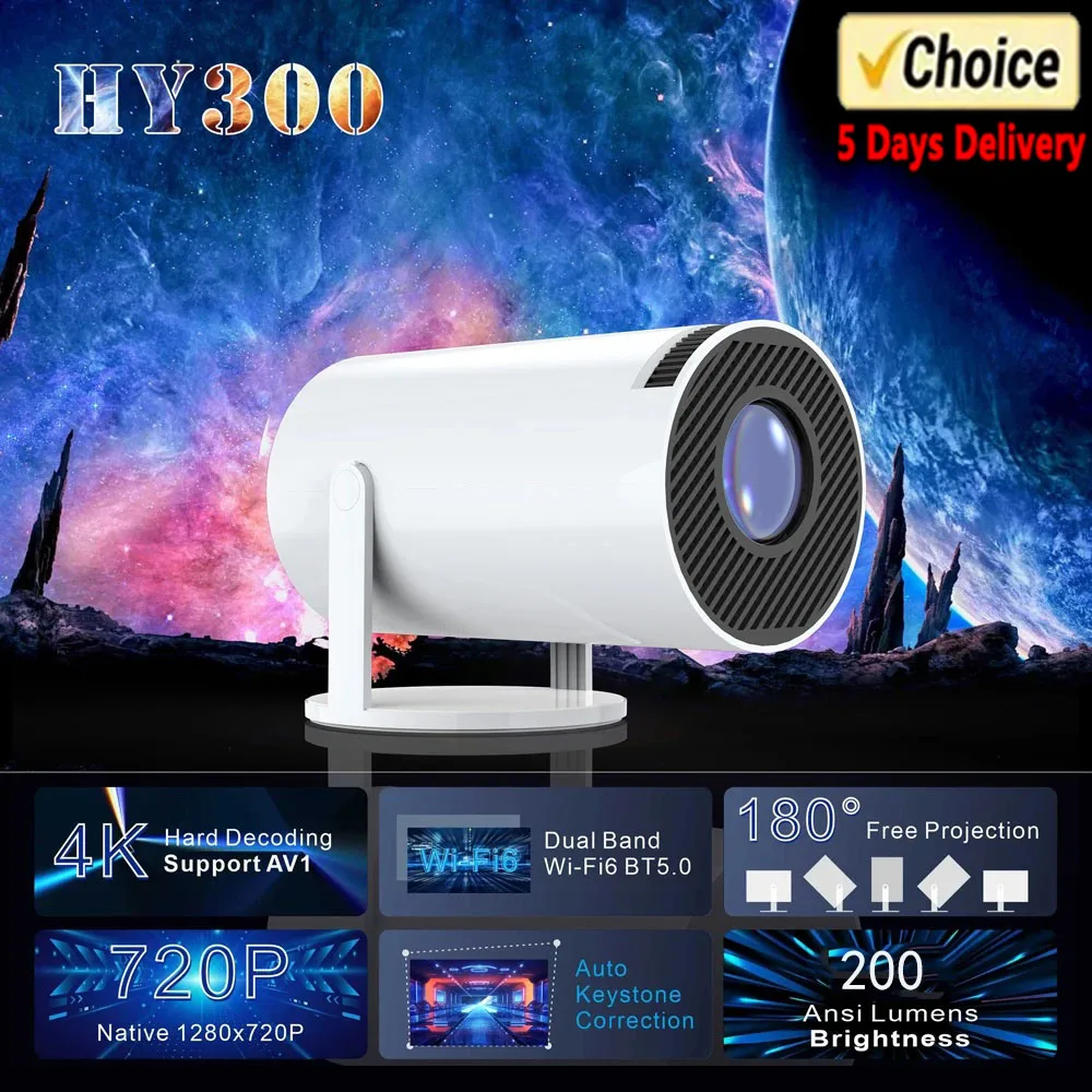 HY300 Smart Mini Projector Wireless Bluetooth Android11.0Support1080P ...