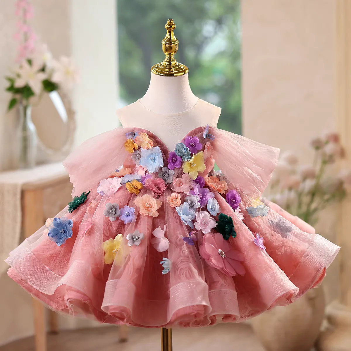Jill Wish J565 Colorfu Pink Girl Dresses with Flowers Knee Length Off ...