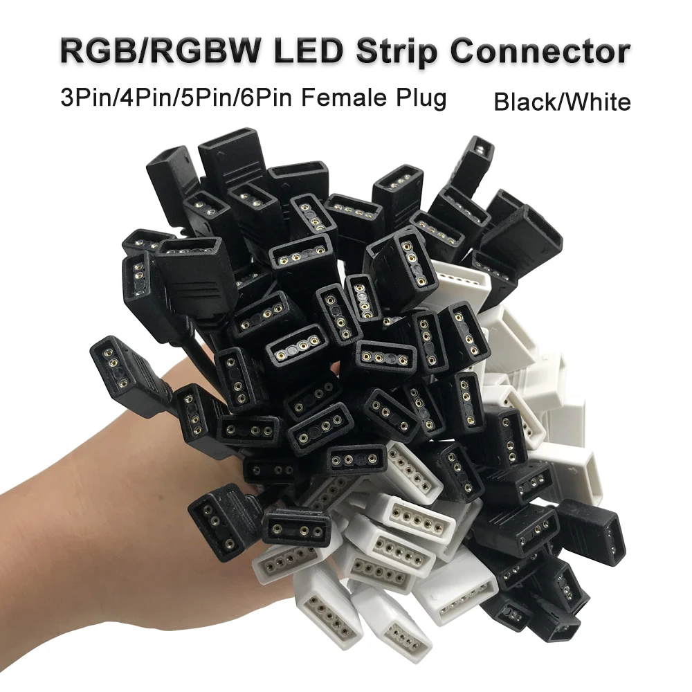 3PIN-4PIN-5PIN-6PIN-LED-Strip-Connector-Female-Plug-15CM-Black-White ...