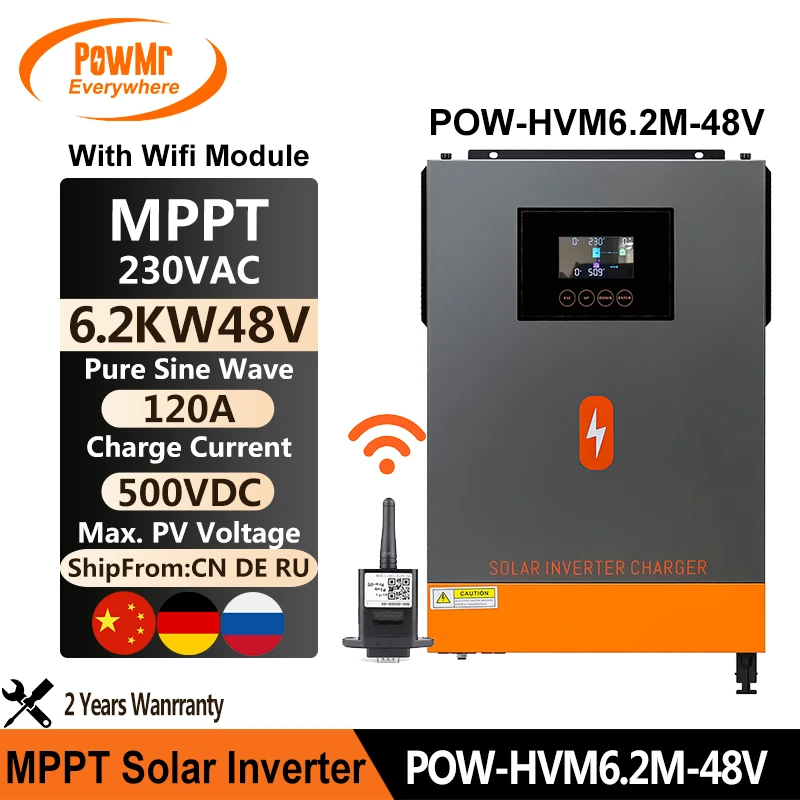 Powmr 6.2kw Grid Tied Inverter 48v 230v Output Max 500vdc Solar Panel Input Build-in 120a Mppt ...