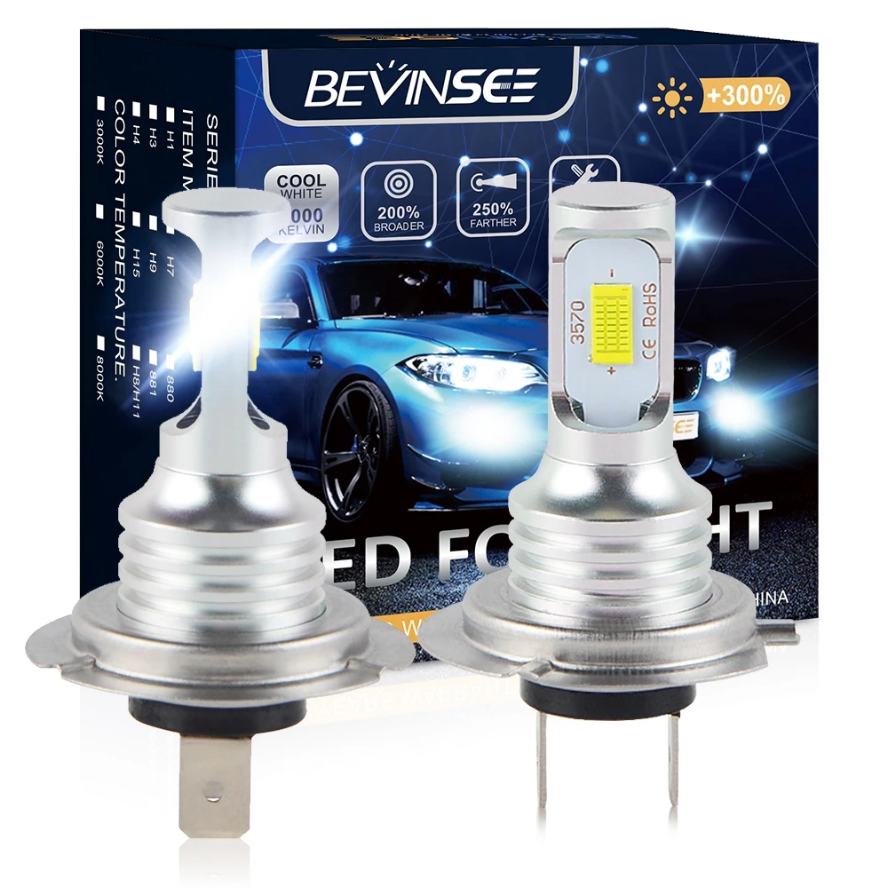 Bevinsee H11 H1 H3 LED Light Bulbs for Vehicles 6500K White 9006 HB4 ...