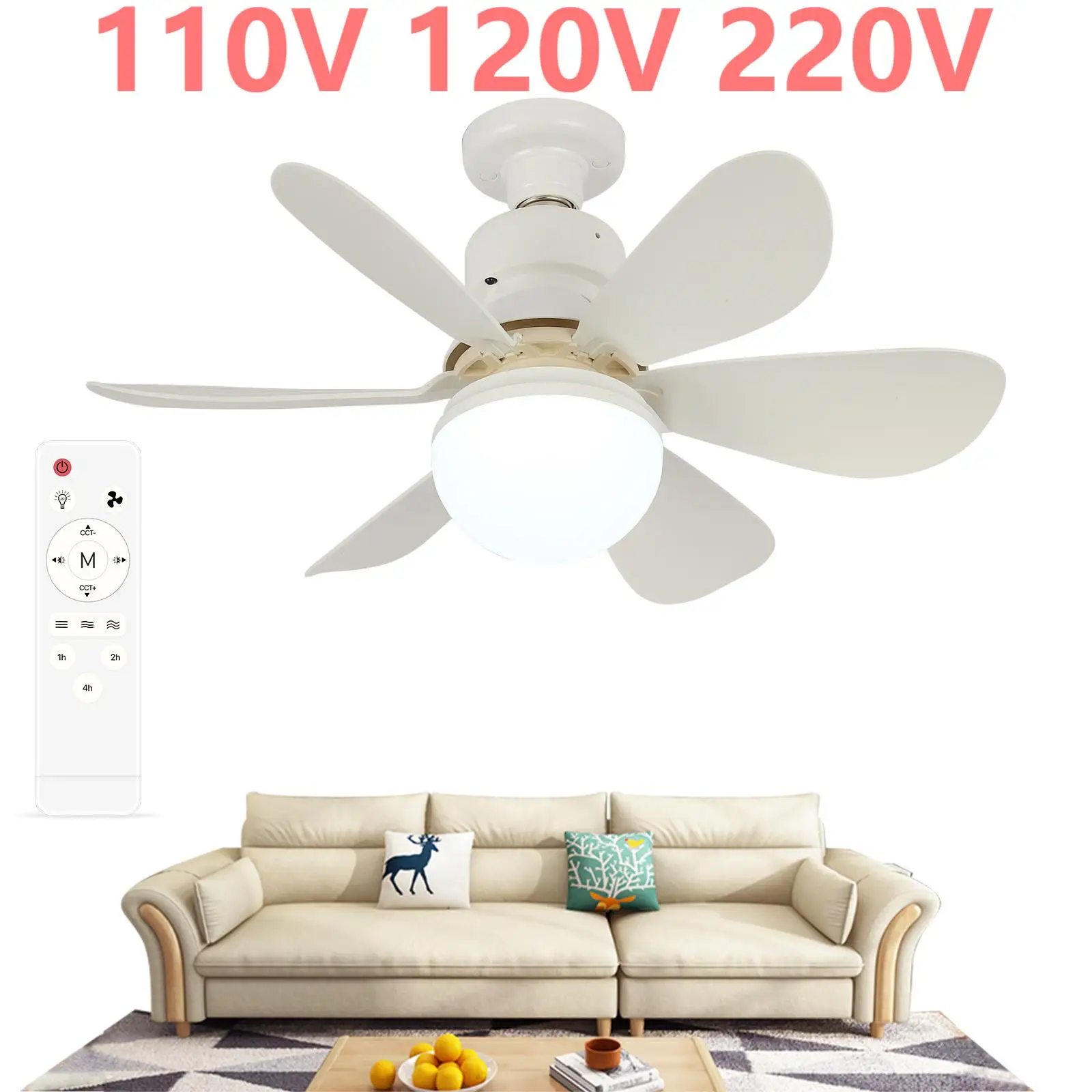 Ceiling-Fan-Light-LED-110V-120V-220V-30W-E27-With-Remote-Control-3000K ...