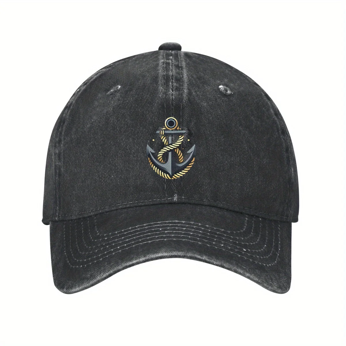 Nautical Anchor Rope Print Washed Denim Baseball Cap Adjustable Cotton ...