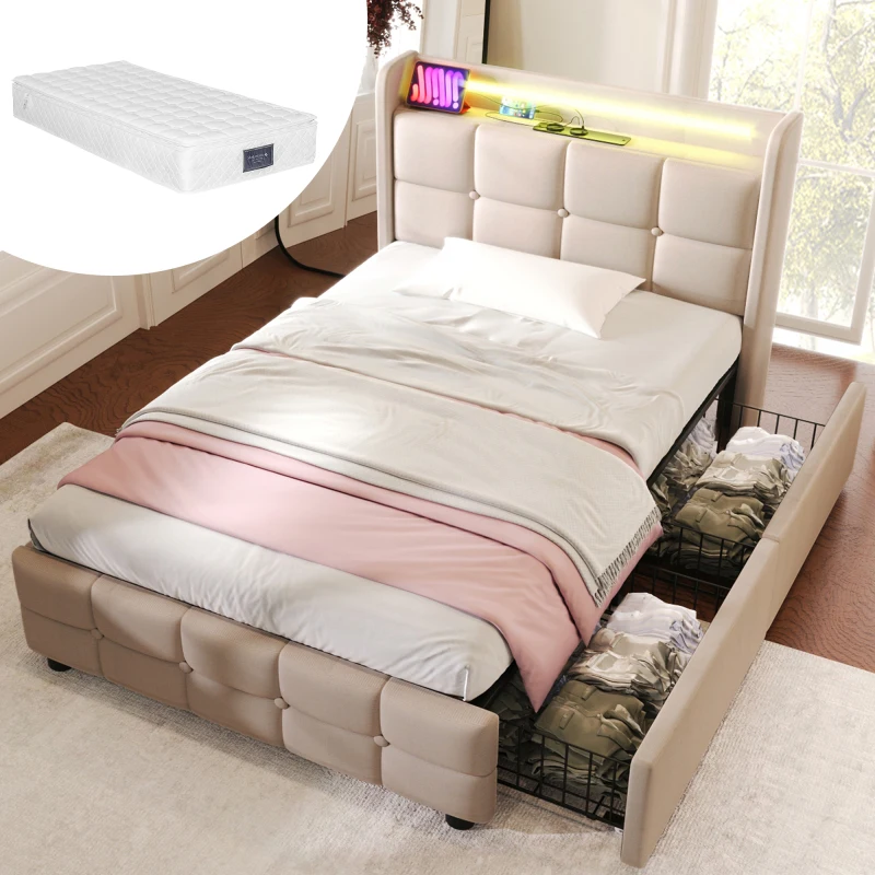 Single-bed-90x200cm-with-USB-charging-function-Headboard-and-LED ...