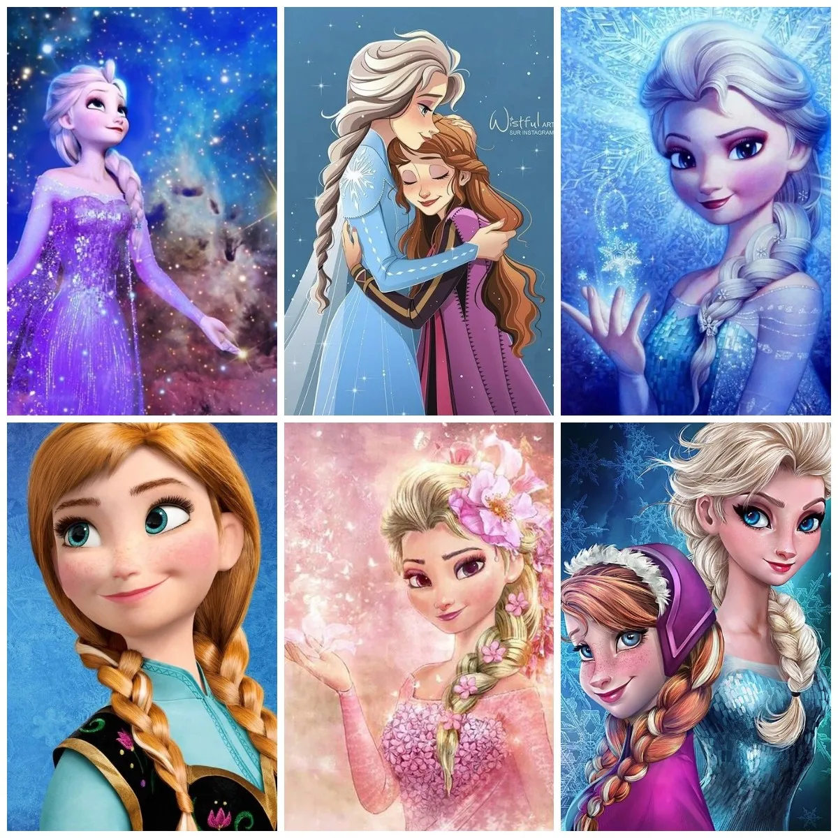 Pintura con diamantes de princesa Disney, Frozen, Elsa, Anna, dibujos ...