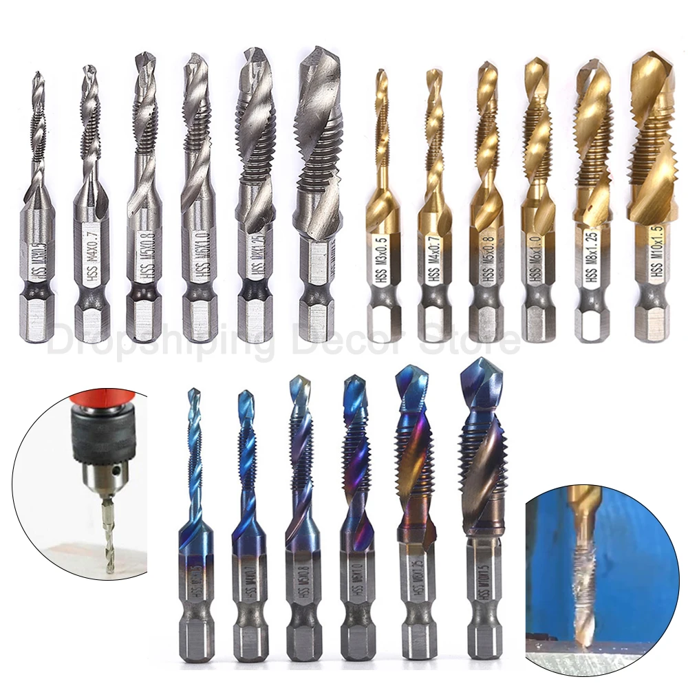6pcs-M3-M10-Screw-Tap-Drill-Bits-Hss-Taps-Countersink-Deburr-Set-Metric ...