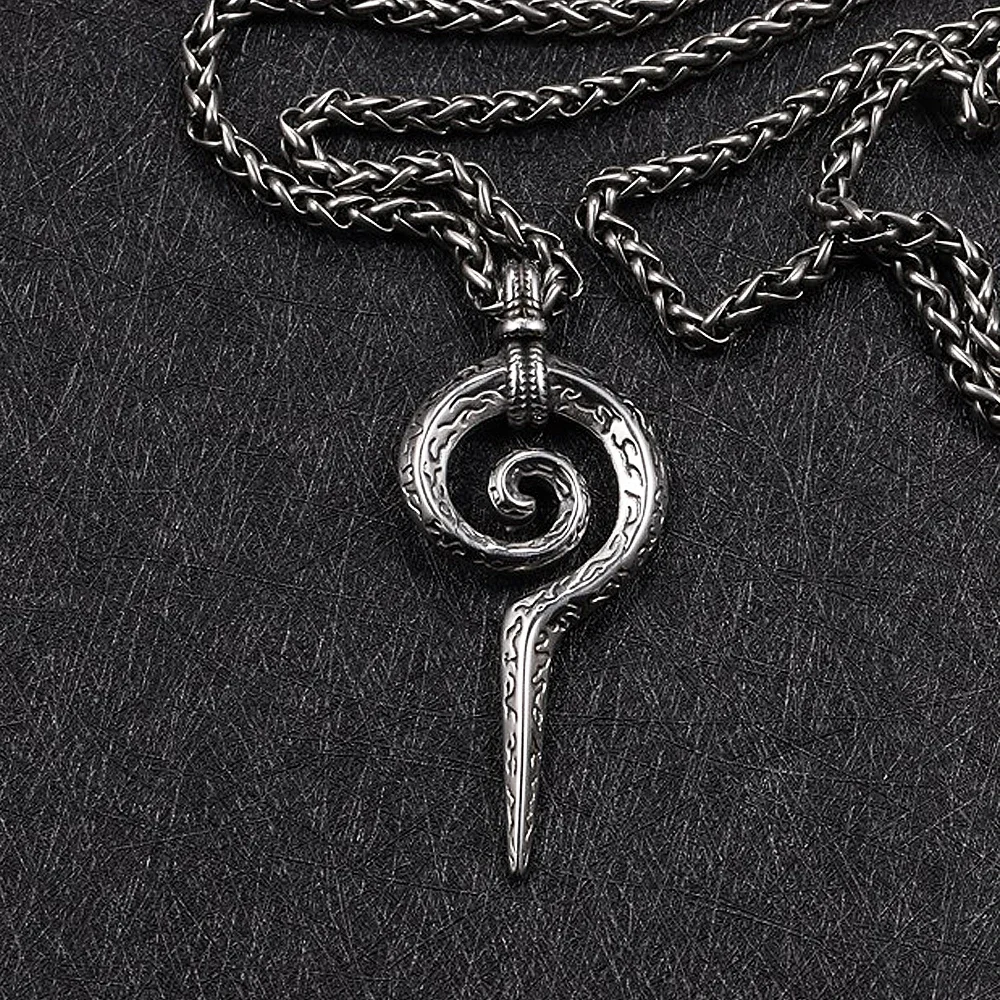 Vintage-Stainless-Steel-Coiled-Snake-Scepter-Necklace-Pendant-Men-s ...
