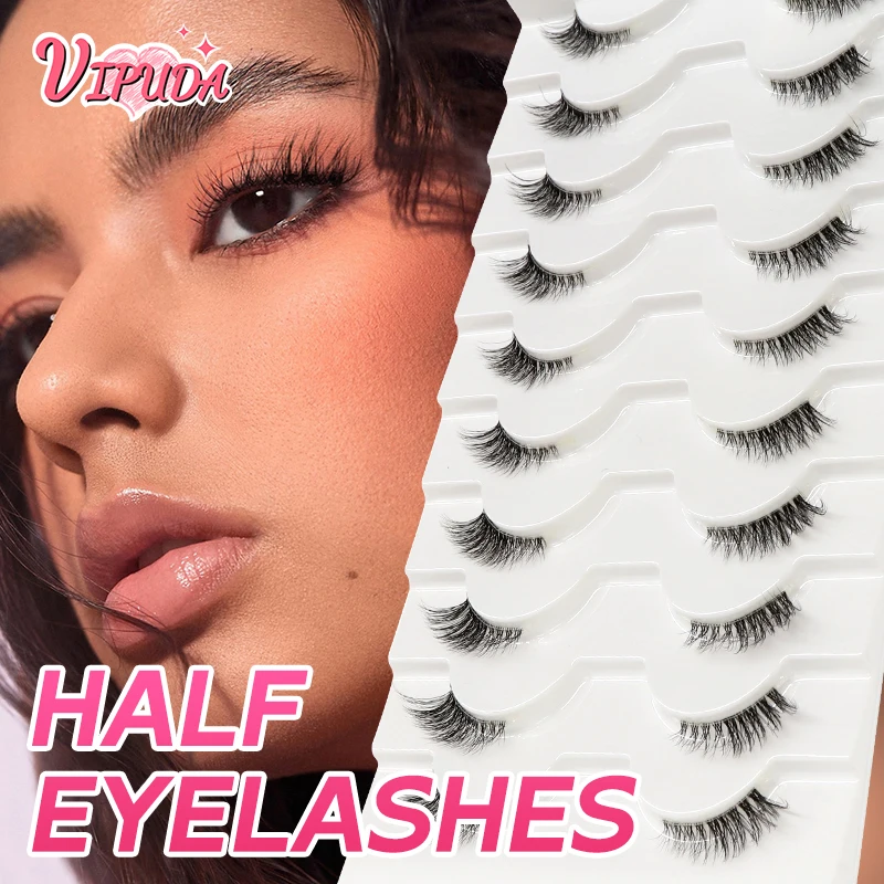7-10Pairs-Natural-Half-Eyelash-Extension-Handmade-3D-Mink-Lashes-Makeup ...