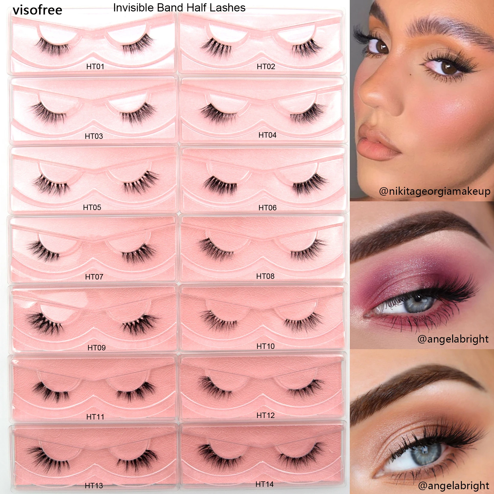 Visofree Half Lashes Natural Half Eye Mink Eyelashes Invisible Band ...
