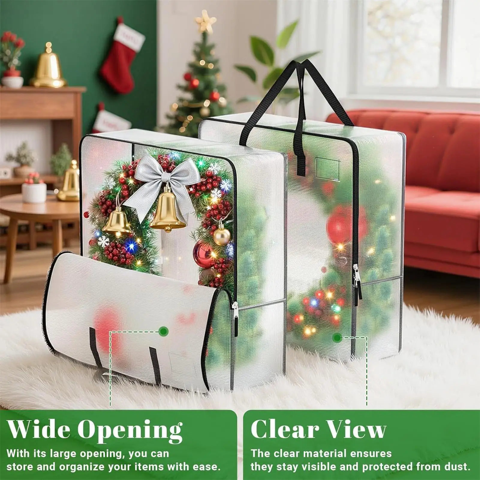 Large Wreath Storage Container With Handle Zippered Garland Organizer 5 ...