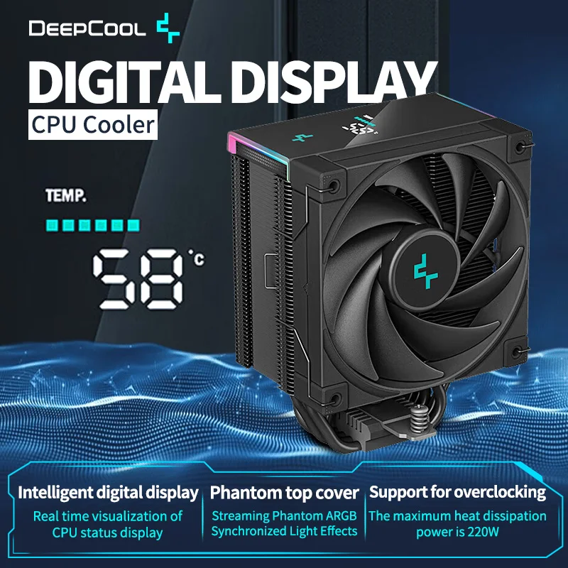 DeepCool 디지털 디스플레이 CPU 냉각 히트 파이프, 무음 FDB 팬, 인텔 LGA1700 1200 115X AMD ...