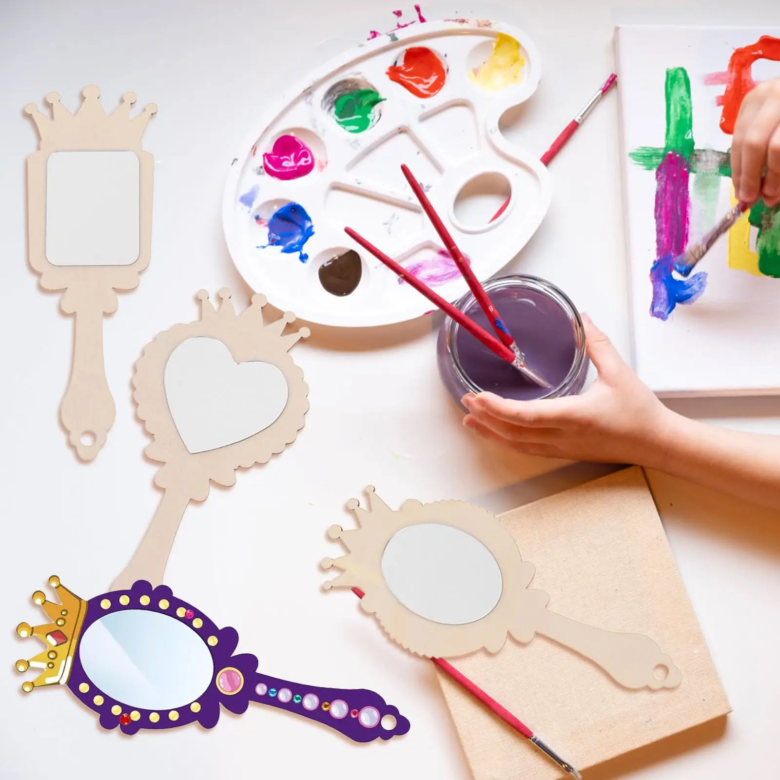 1 Set Small Mirror Children Wooden Mirror Toy Unfinished Handheld DIY ...