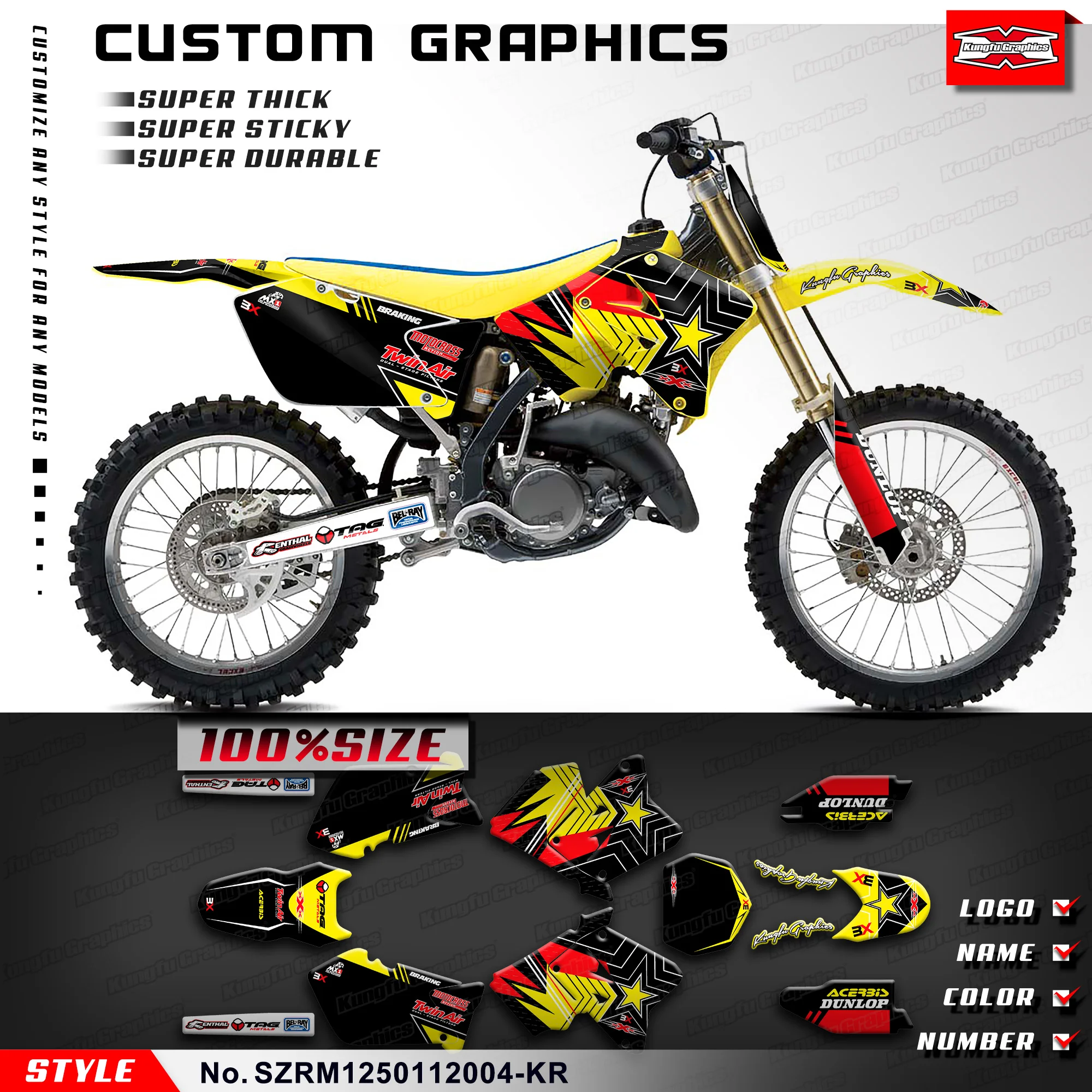 KUNGFU-GRAPHICS-Dirt-Bike-Stickers-Decal-Kit-for-Suzuki-RM125-RM250 ...