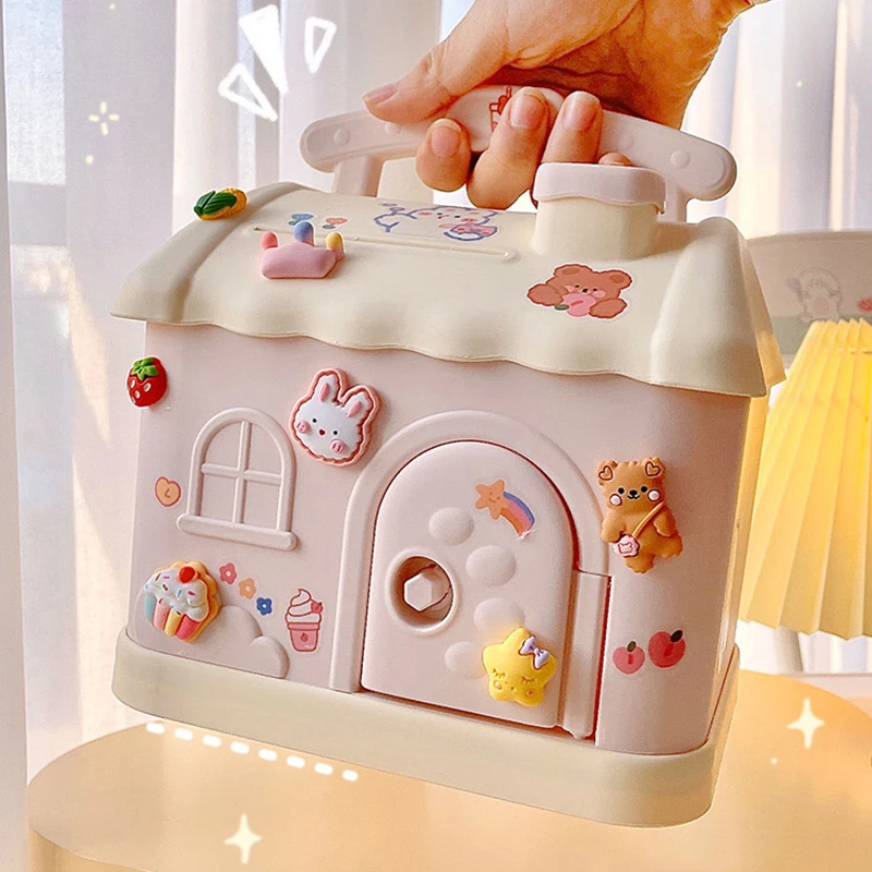 Cute House Money Box With 3D Sticker Kawaii Piggy Bank For Kids Adults ...