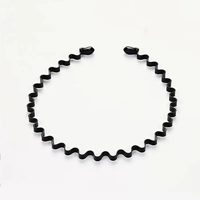 Unisex Black Elastic Non Slip Simple Metal Headbands For Men Women Wavy ...