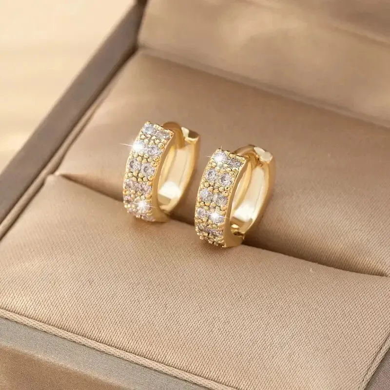 Trendy Gold Color Cubic Zirconia Round Copper Earrings For Women Metal ...
