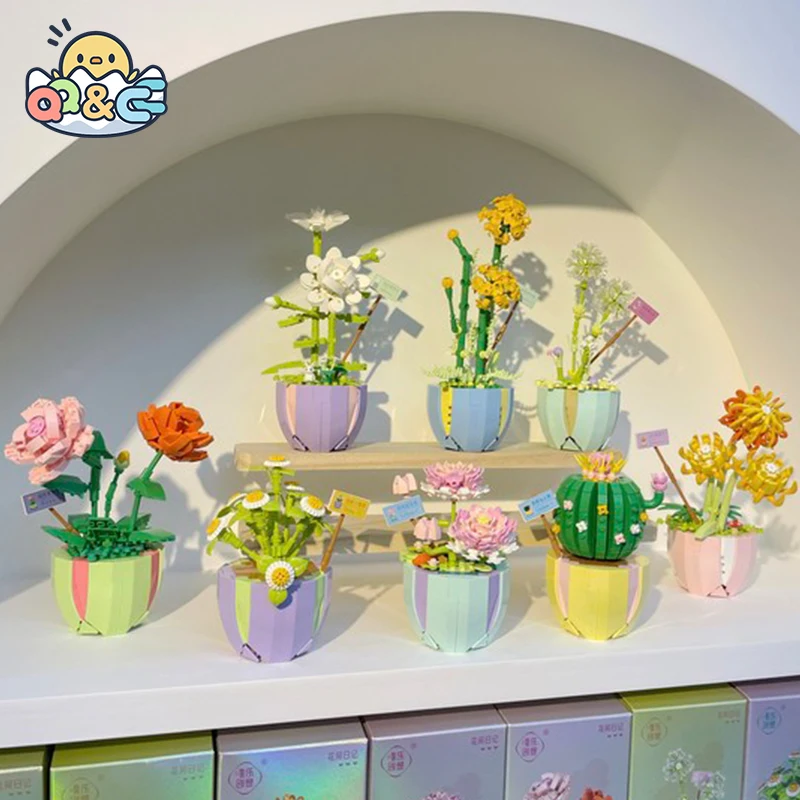Building Blocks Flower Small Particle Bouquet Potted Table Top ...