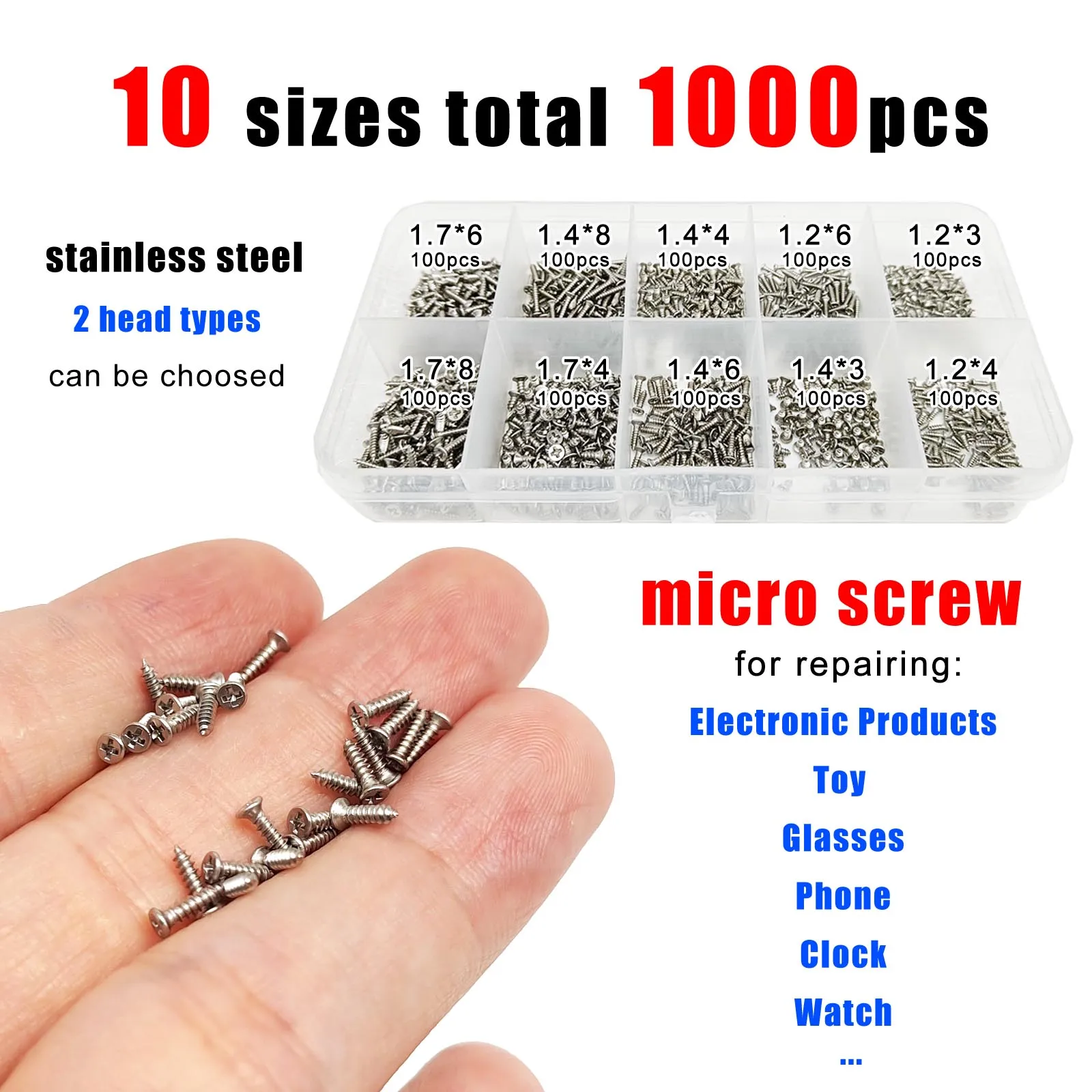 1000pcs-Mini-Micro-Small-Tapping-Wood-Screw-Set-Kit-for-Toy-Car ...