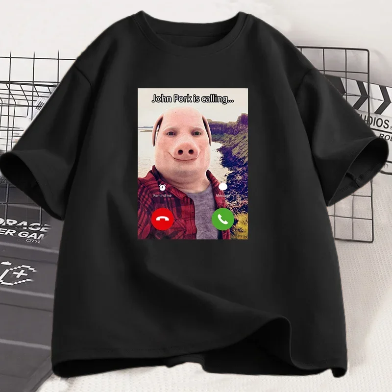 John-Pork-Is-Calling-T-Shirts-Funny-Graphic-Tee-Top-Oversized-Cotton ...