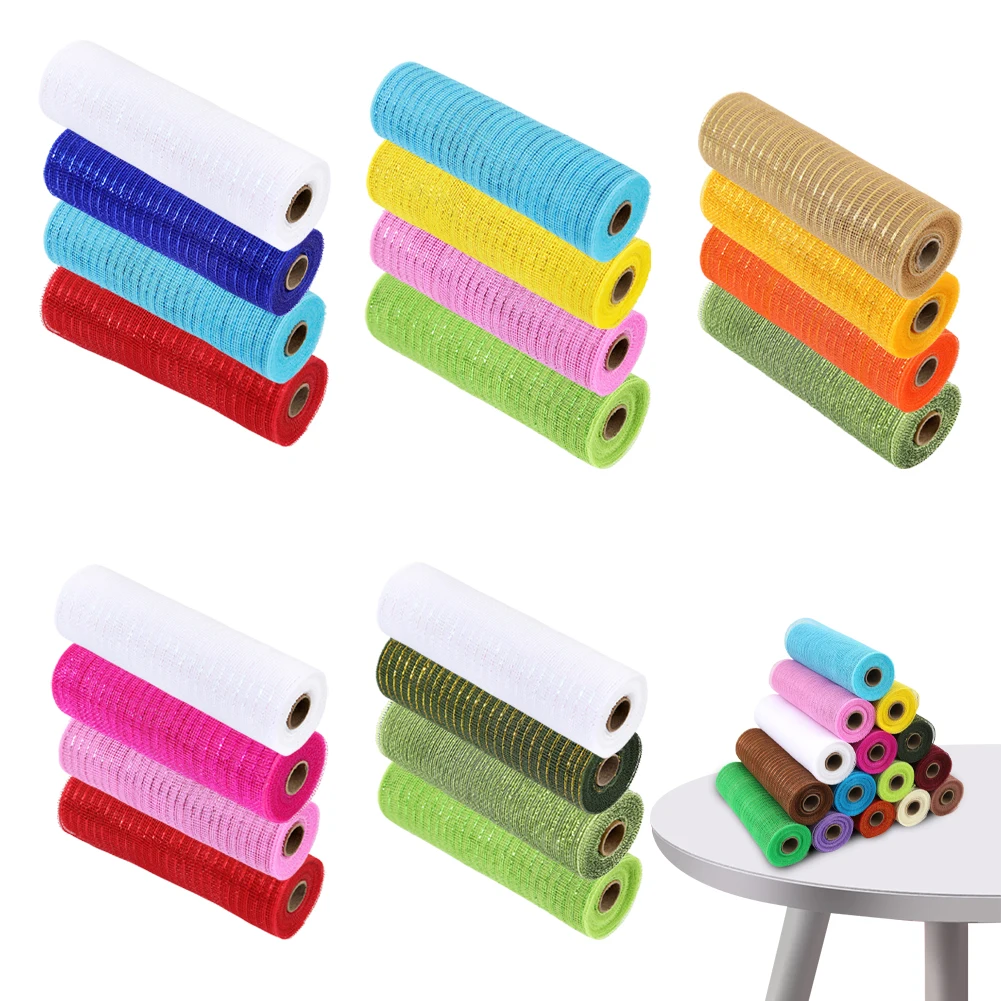 4-Rolls-Decorative-Mesh-Ribbon-DIY-Metallic-Foil-Rolls-10-Yard-Wreath ...