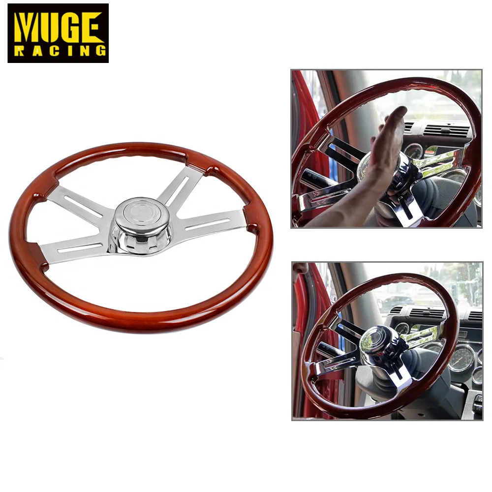 New Truck Wooden 455mm 18''Classic Steering Wheel 3 Electroplated Steel ...