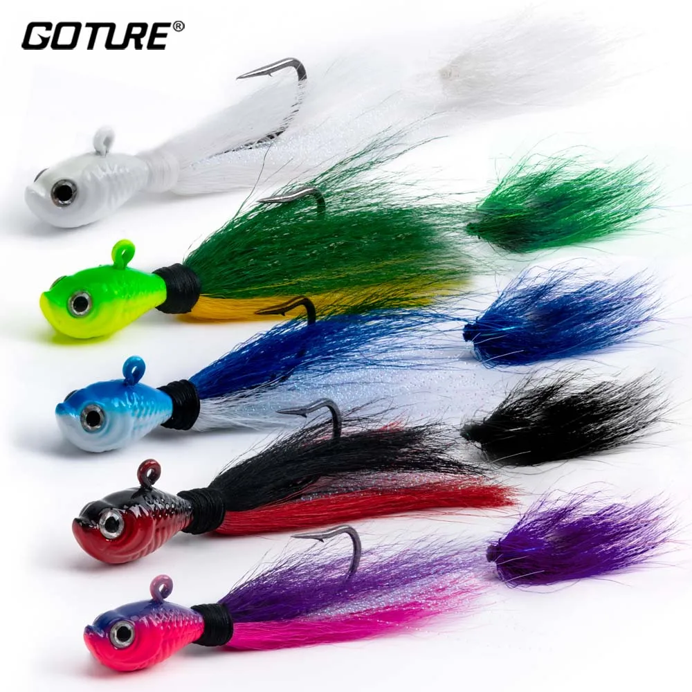 Goture 5pcs/lot Glow Bucktail Jigs Head Fishing Lure With Sharp Hooks ...