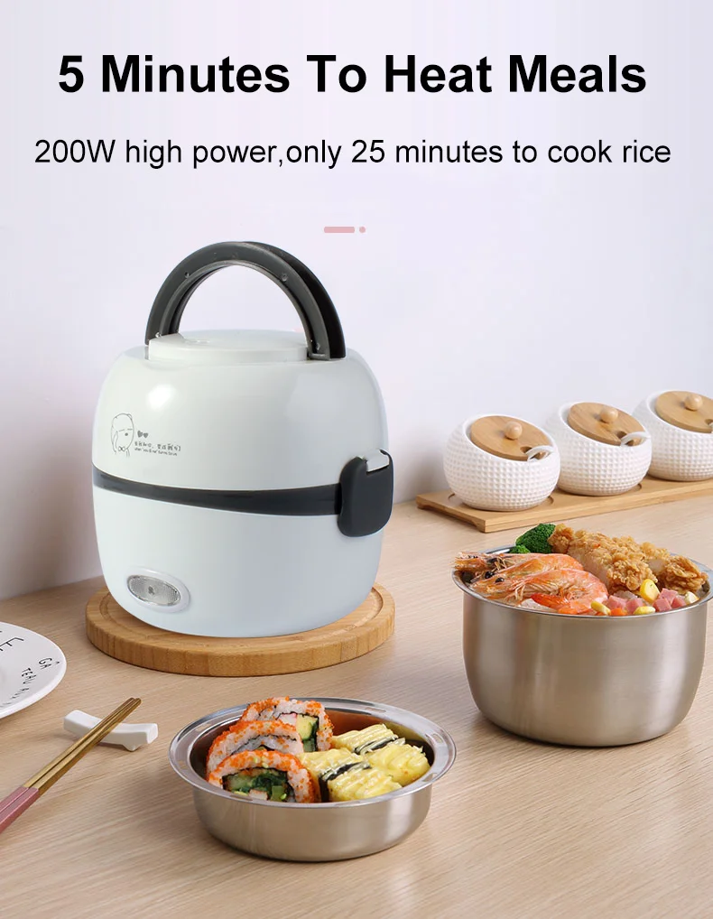 Mini cuiseur à riz électrique à chauffage thermique, boîte à lunch à 2 ...