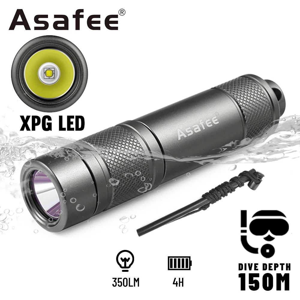 Asafee-150M-XPG-LED-Deep-Diving-Flashlight-350LM-IPX8-Waterproof-Rotary ...