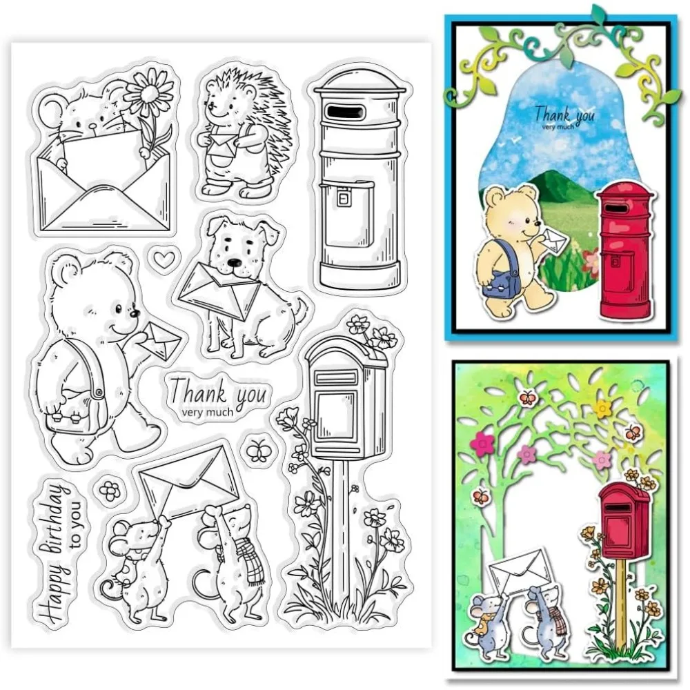 Cartoon Animals Clear Stamps Hedgehog Mailbox Bear Mouse Dog Silicone ...