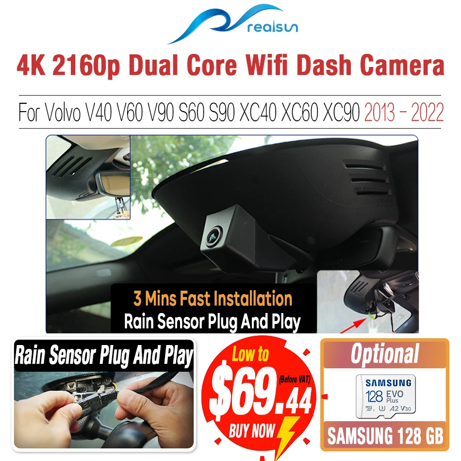 Realsun 4K 2160P Car DVR Dual Core Novatek 96670 Wifi Dash Camera Video ...