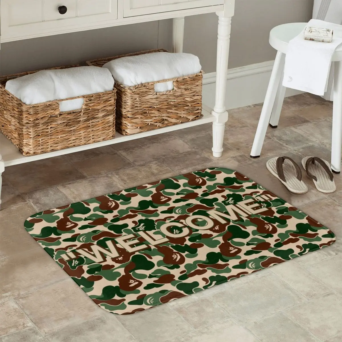 Welcome Green Camouflage Background Anti-slip Doormat Floor Mat Carpet ...