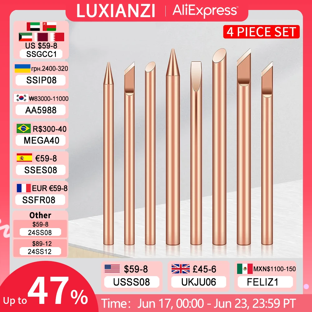 LUXIANZI-4pcs-External-Heat-Soldering-Iron-Tip-B-C-D-K-Pure-Copper ...