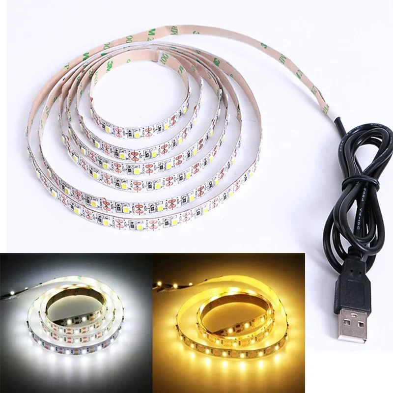 USB 5V LED Light Strips SMD2835 1M 2M 3M 5M White Warm White LED Strip ...