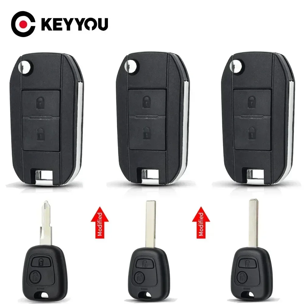 KEYYOU Flip 2 Buttons Remote Car Key Shell Case for Citroen C1 Peugeot ...