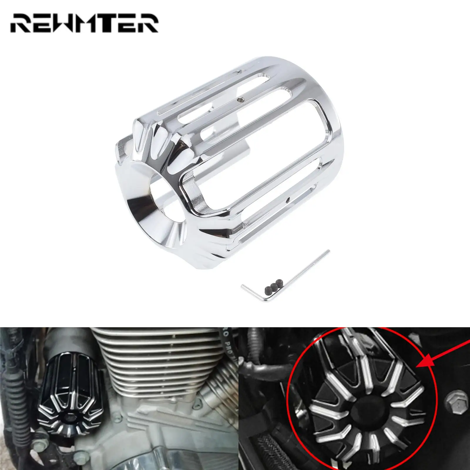 Motorcycle-All-Chrome-Cast-Oil-Filter-Cover-Machine-Oil-Grid-Billet ...